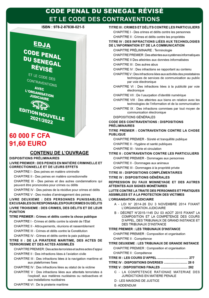 CODE PENAL DU SENEGAL RÉVISÉ – EDJA