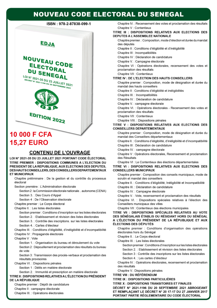 EDITIONS JURIDIQUES AFRICAINES au Sénégal et en Afrique I CODES I ...